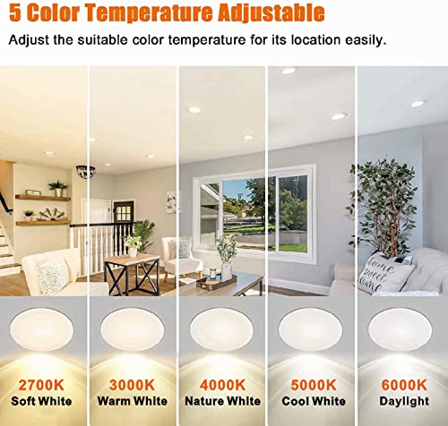 obstime 6 Pack 14W 4 Inch Ultra-Thin LED Recessed Lights Slim with Junction Box,2700K/3000K/4000K/5000K/6000K Selectable,High Brightness Eqv 150W, Dimmable Canless LED Recessed Light-IC Rated&ETL