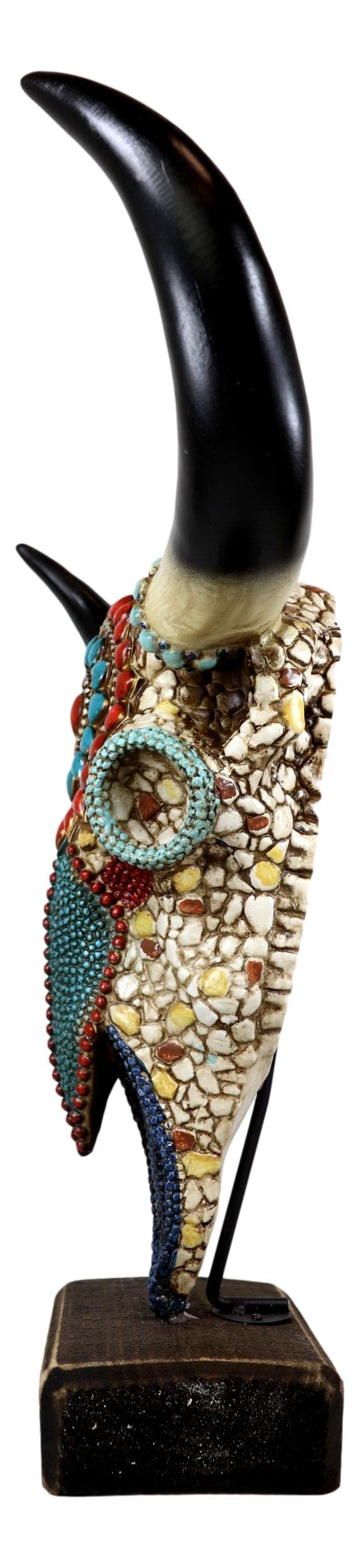 Ebros Gift 17" High Large Western Steer Bison Buffalo Bull Cow Skull Head with Mosaic Turquoise Red Yellow Blue Stones and Beads Ornate Floral Design Desktop Sculpture Native Indian Sacred Skulls