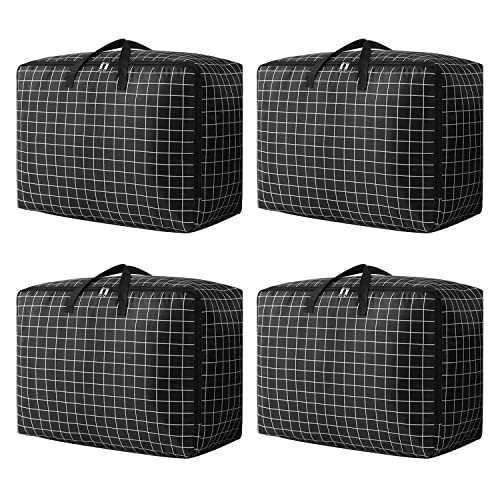 4 Pack Large Moving Boxes with Zippers & Handles, 75L Sturdy Oxford Fabric Storage Totes for Space Saving, Waterproof Storage Bags Closet Organizers for Clothes,Blanket,Beding,Moving Supplies