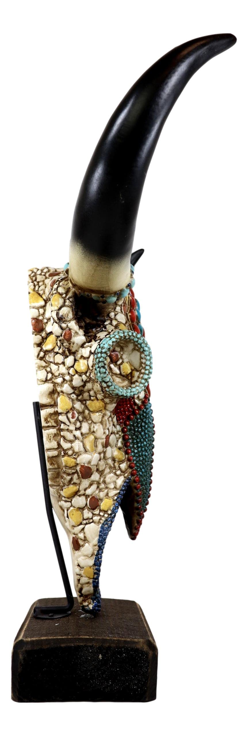 Ebros Gift 17" High Large Western Steer Bison Buffalo Bull Cow Skull Head with Mosaic Turquoise Red Yellow Blue Stones and Beads Ornate Floral Design Desktop Sculpture Native Indian Sacred Skulls