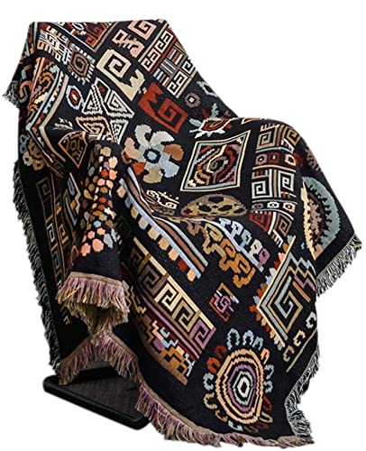 UNIGARDEN Boho Throw Blanket, Cotton Throw Blankets for Couch Soft Chair Beding Bohemian Decor (Small 51X63Inches, Black)