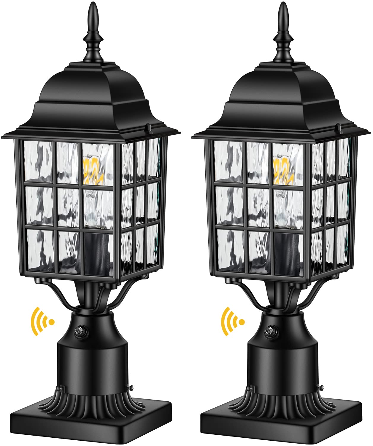 VIANIS Dusk to Dawn Outdoor Post Lights with 3-inch Pier Mount Base, 19.3" Exterior Post Lantern Fixture with Tempered Glass, Anti-Rust Die-Cast Aluminum Light Posts for Outside, Matte Black Lampost