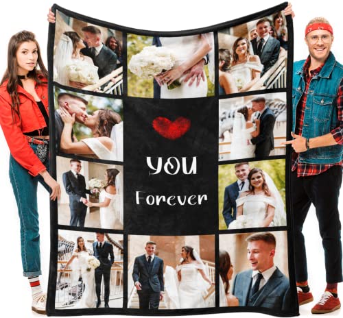 Zookao Custom Blankets with Photos and Text, Personalized Picture Blankets and Throws Memorial Blanket for Adults Couple Pets, Personalized Gifts for Birthday Anniversary Valentine's Day - 40"x50"