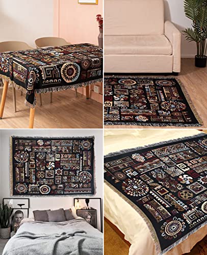 UNIGARDEN Boho Throw Blanket, Cotton Throw Blankets for Couch Soft Chair Beding Bohemian Decor (Small 51X63Inches, Black)