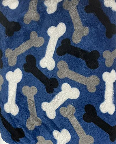 JustHome Fun Print Soft Cozy Lightweight 50 x 60 Fleece Throw Blanket (Gray or Blue with White or Blue Bones)