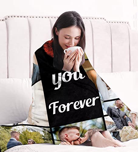 Zookao Custom Blankets with Photos and Text, Personalized Picture Blankets and Throws Memorial Blanket for Adults Couple Pets, Personalized Gifts for Birthday Anniversary Valentine's Day - 40"x50"