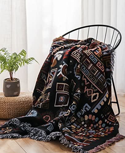 UNIGARDEN Boho Throw Blanket, Cotton Throw Blankets for Couch Soft Chair Beding Bohemian Decor (Small 51X63Inches, Black)