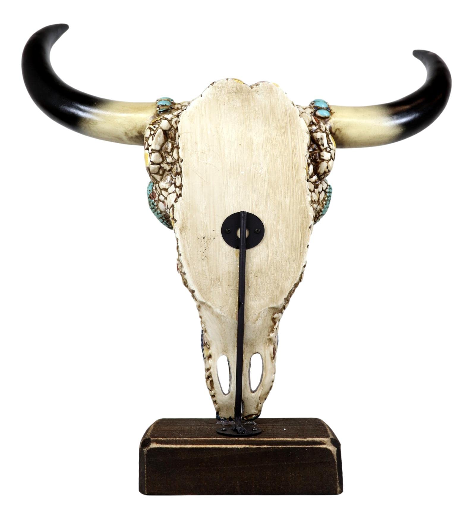 Ebros Gift 17" High Large Western Steer Bison Buffalo Bull Cow Skull Head with Mosaic Turquoise Red Yellow Blue Stones and Beads Ornate Floral Design Desktop Sculpture Native Indian Sacred Skulls