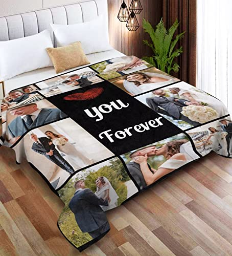 Zookao Custom Blankets with Photos and Text, Personalized Picture Blankets and Throws Memorial Blanket for Adults Couple Pets, Personalized Gifts for Birthday Anniversary Valentine's Day - 40"x50"