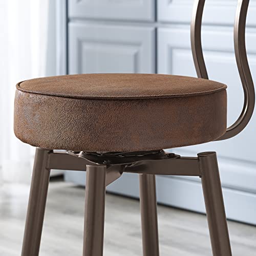 DYH Bar Stools with Back Set of 2, Swivel Kitchen Counter Stools, Industrial Round Barstool Chocolate Brown Bar Chairs, 24 or 29 Inch