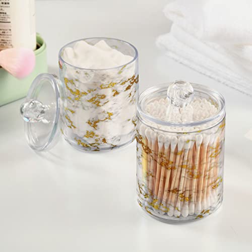 xigua Gold Marble Qtip Holder 4 Pack, 14 oz Apothecary Jars Bathroom Vanity Organizer Canister for Qtips,Cotton Swabs,Cotton Balls,Cosmetic Pads,Flossers,Bath Salts