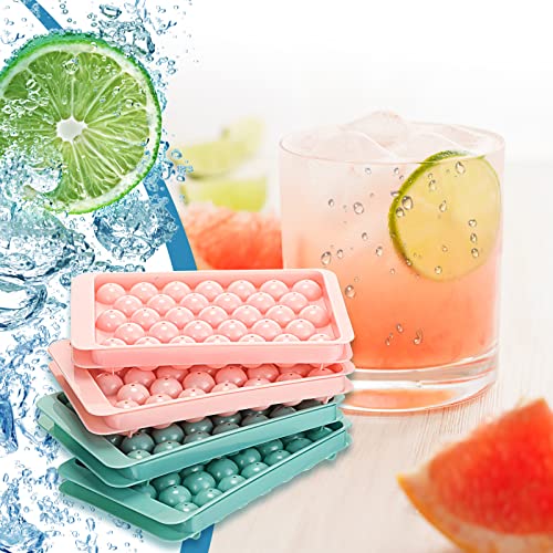 4 Pack Round Ice Cube Tray with Lid Mini Ice Ball Maker Mold Ice Cube Mold Trays Ice Trays for Freezer Sphere Ice Cube Tray Ice Ball Tray Making 132 Pcs Sphere and Ice Tong (6.69 x 3.94 x 0.79 Inch)