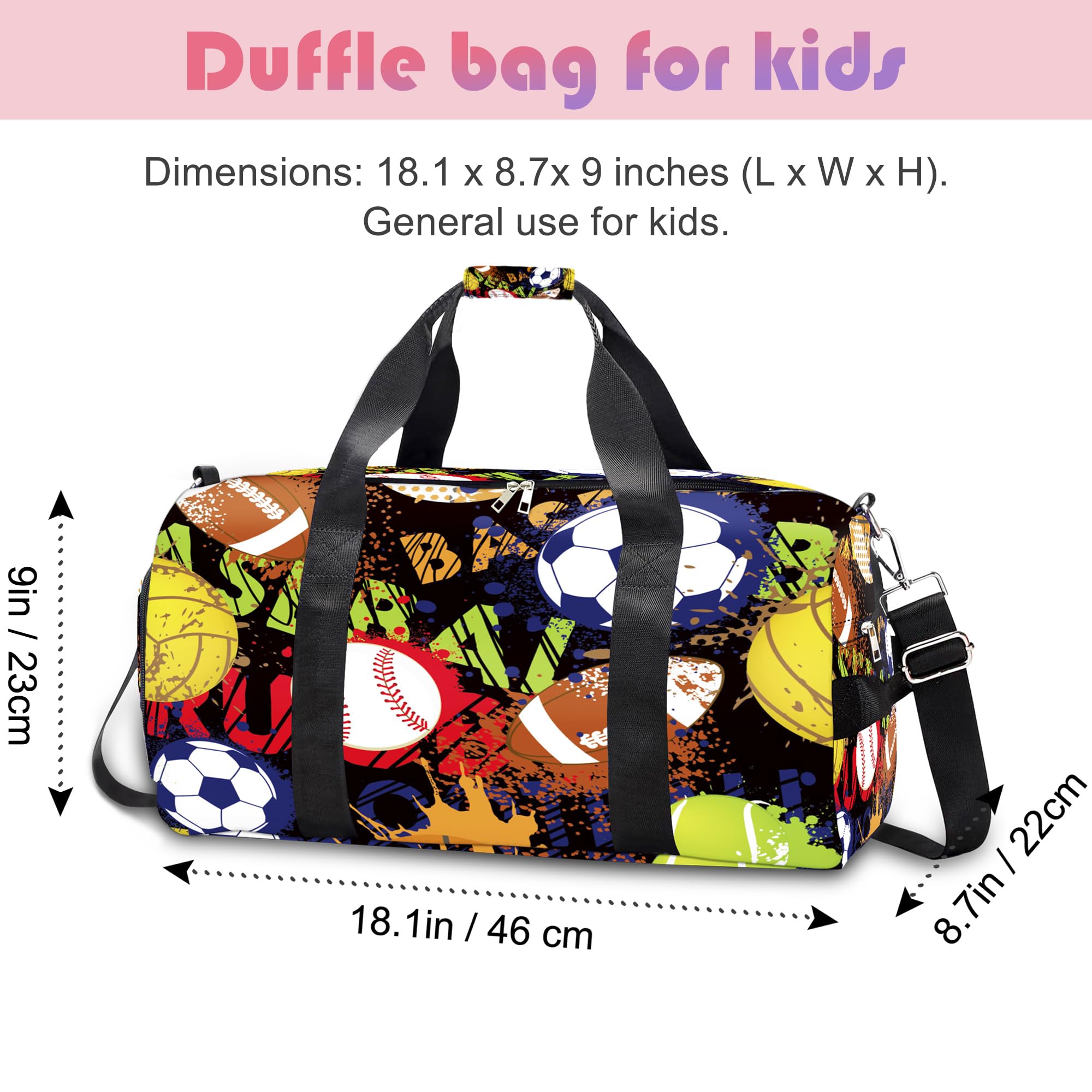 Kids Overnight Duffle Bag Boys Sport Gym Bag with Shoe Compartment & Wet Pocket, Carry On Weekender Travel Bag for Kid Boys