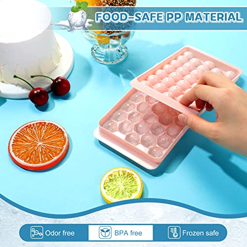 4 Pack Round Ice Cube Tray with Lid Mini Ice Ball Maker Mold Ice Cube Mold Trays Ice Trays for Freezer Sphere Ice Cube Tray Ice Ball Tray Making 132 Pcs Sphere and Ice Tong (6.69 x 3.94 x 0.79 Inch)