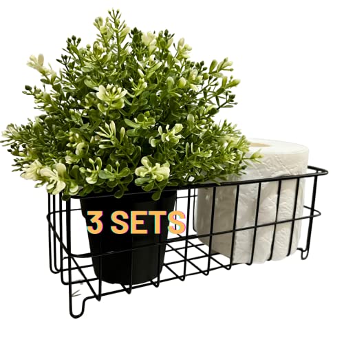 WAIMIU Metal Wire Storage Basket Bin 3 Set, Toilet Paper Holder, Coffee Pod Cups Mail Letter Towel Shampoo Basket, Toilet Tank Tray, Industrial Decor Box, for Countertop Cabinet Laundry Kitchen- Black