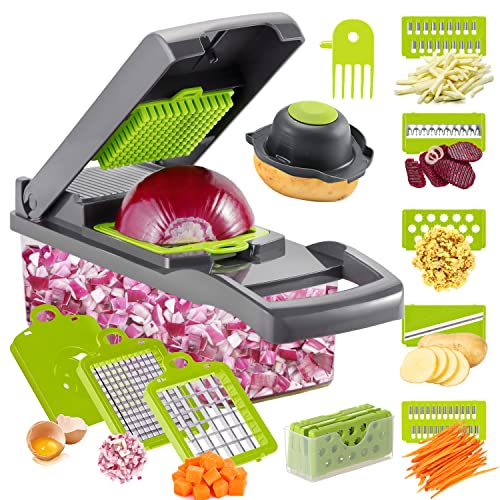 Vegetable Chopper Onion Chopper,Cambom Veggie Chopper with 8 Blades Multifunctional 13 in 1 Food Chopper Kitchen Gadgets Vegetable Slicer Dicer Cutter Carrot and Garlic Chopper With Container
