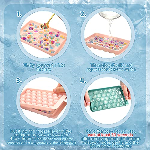 4 Pack Round Ice Cube Tray with Lid Mini Ice Ball Maker Mold Ice Cube Mold Trays Ice Trays for Freezer Sphere Ice Cube Tray Ice Ball Tray Making 132 Pcs Sphere and Ice Tong (6.69 x 3.94 x 0.79 Inch)