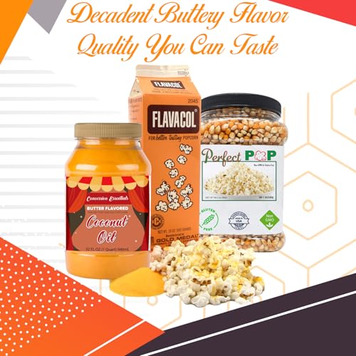 Perfectware Popcorn Kit- (Includes 35oz Popcorn Season Salt, 4lbs Yellow Kernels, and 32oz Butter Flavored Coconut Oil, Plain,PW-Popcorn Kit-3