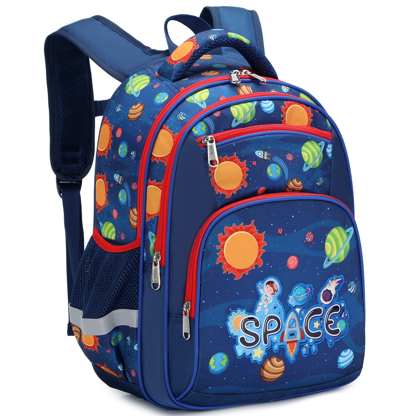 Moonmo School Backpack Kids Bookbag Elementary Preschool Kindergarten Supplies for Boys,16 inch boys school backpack with compartments for 5+ (Blue Space)