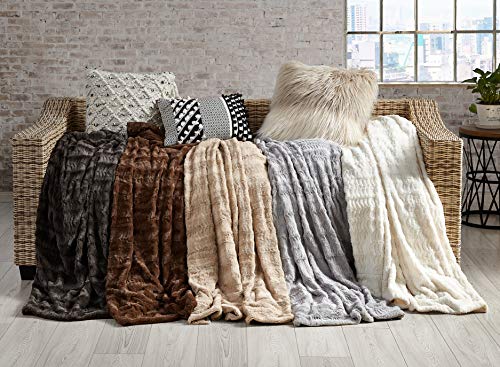 Swift Home® Embossed Faux Fur Throw Blanket & Bedspread - Luxurious Over-Sized Faux Fur Bed Throw Blanket -King, 108" x 86", Cream
