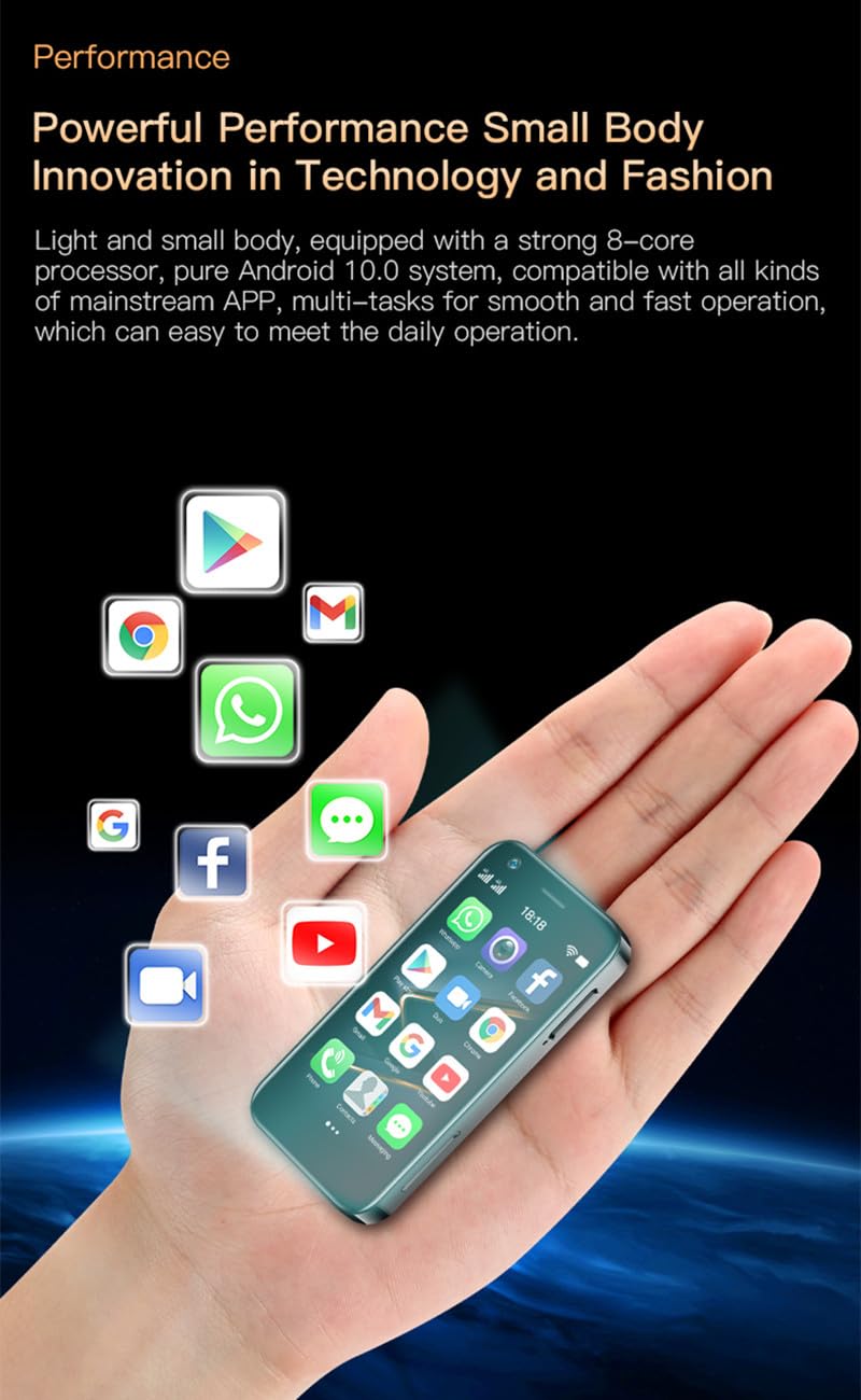 XS12 Pro Super Mini 4G LTE Smartphone 3.0-inch Display 3GB RAM 32GB/64GB ROM 8 Core Android 10.0 Dual SIM 2000mAh 13MP with Google Play Store Backup Small Mobile Phone (Black, 4GB+64GB)