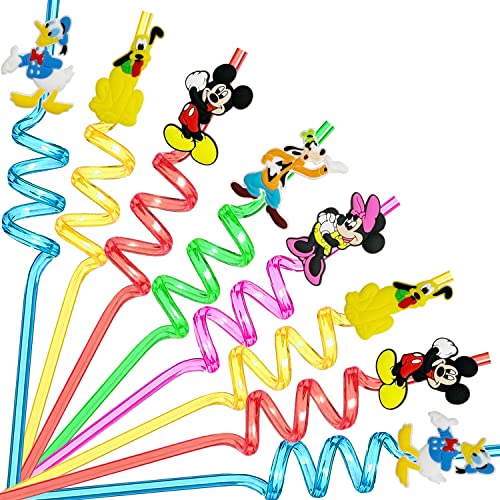 25pcs Mouse Straws Mouse Party Supplies Favors With 2pcs Cleaning Brush Plastic Reusable Straws Birthday Party Supplies Gifts For Boys Girls Kids