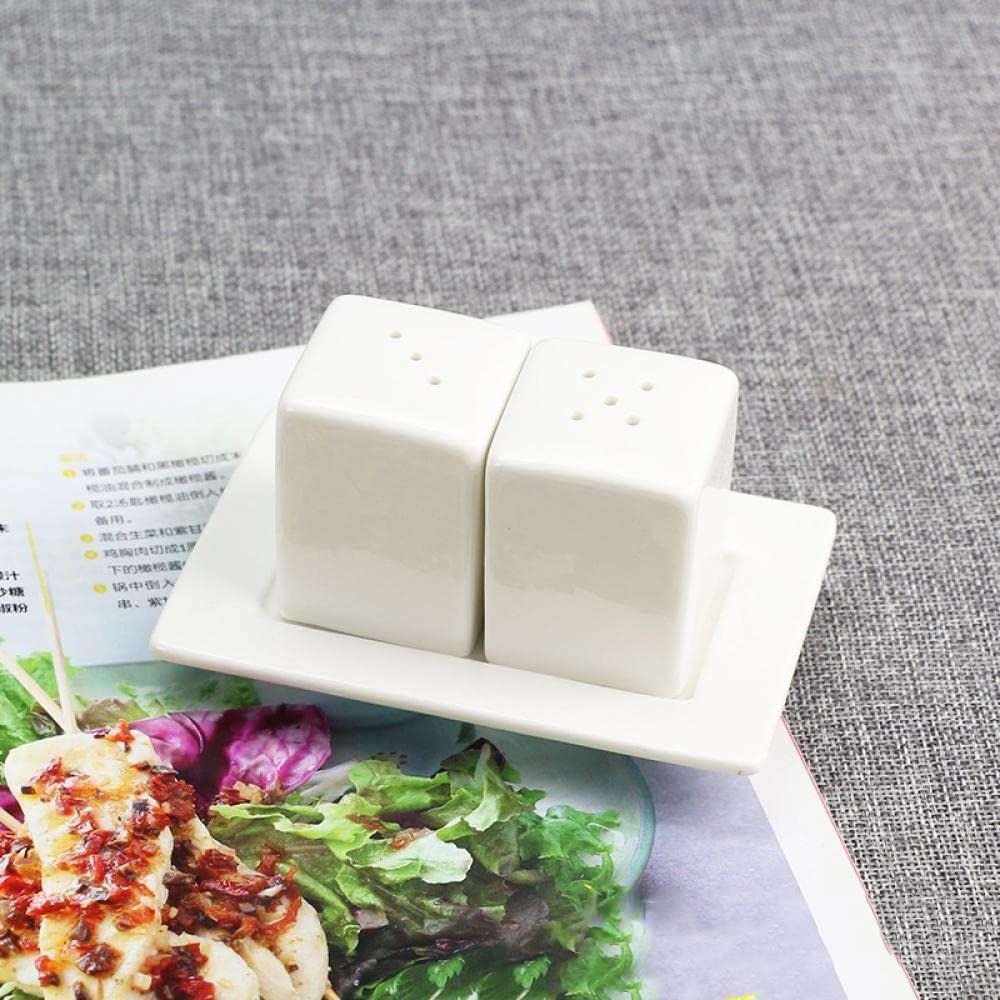 Gaolinci White Porcelain Salt & Pepper Shakers, Salt Shaker Set with Tray