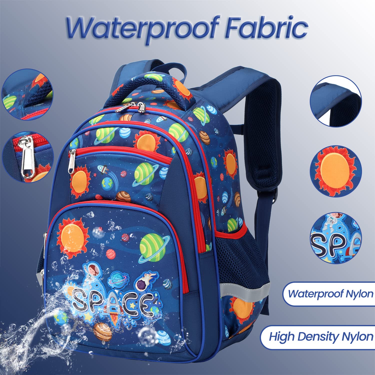 Moonmo School Backpack Kids Bookbag Elementary Preschool Kindergarten Supplies for Boys,16 inch boys school backpack with compartments for 5+ (Blue Space)
