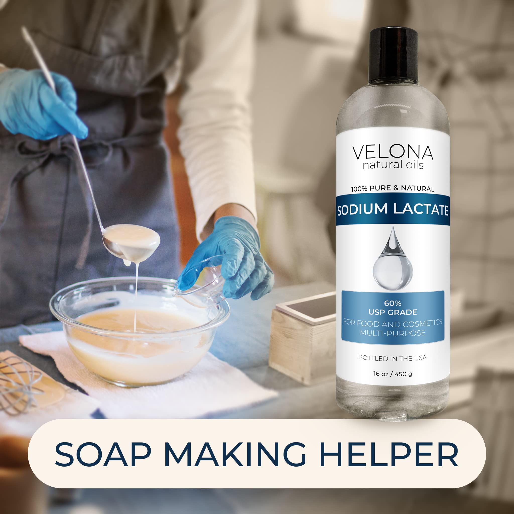 velona Sodium Lactate 60% - 8 Fl Oz | USP Grade Natural Preservative | For Soap Making & Lotions | Harder Bar of Soap, pH Regulator, Glycerin substitute, Provides and Keep Moisture