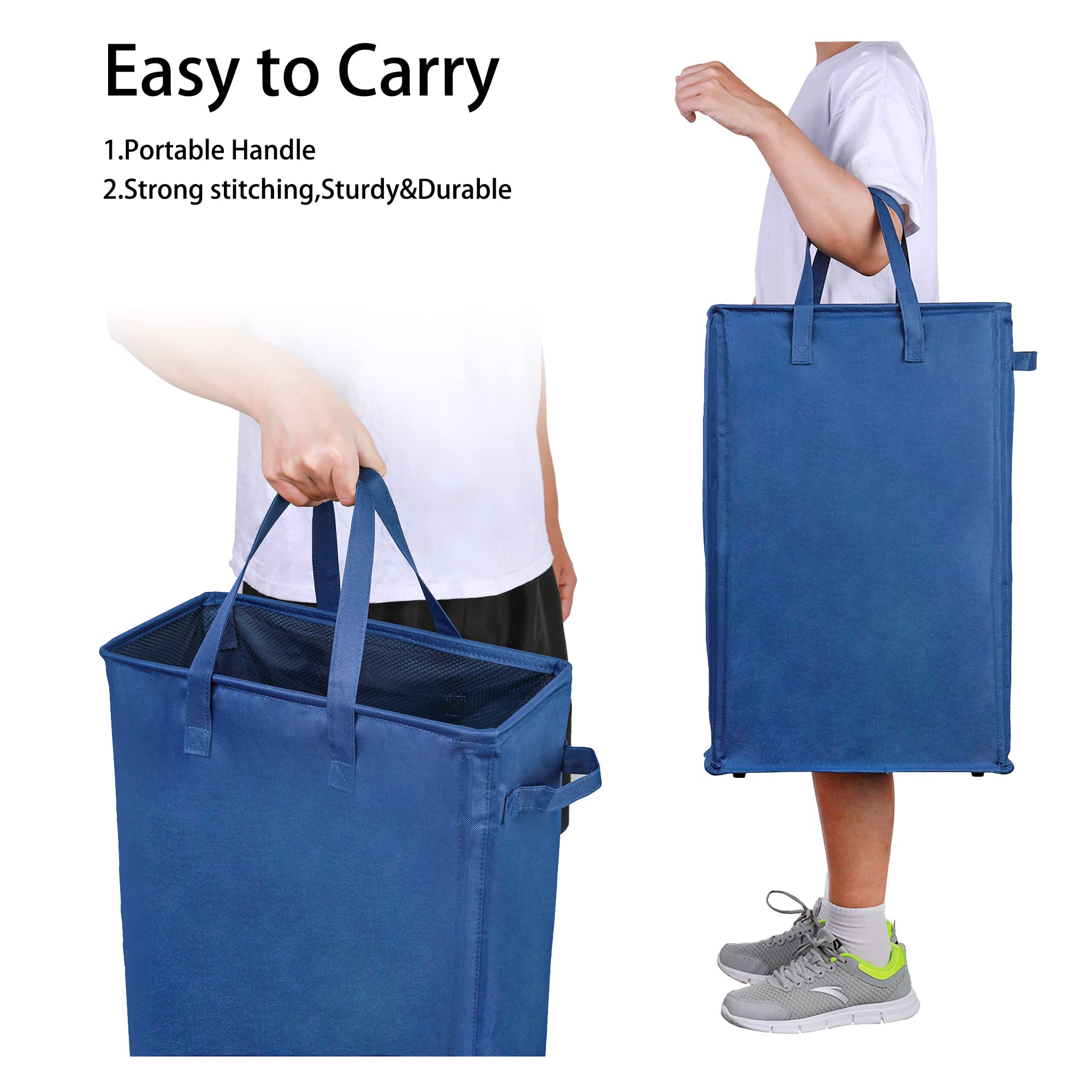 Odonata Slim Laundry Hamper Handles Collapsible Laundry Basket Thin Dirty Clothes Basket Narrow Laundry Bag Foldable Dirty Hamper 45L (Navy blue)
