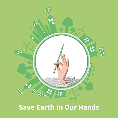 Green White Striped Straws, Disposable Paper Straws Spring Green Biodegradable Paper Drinking Straws 7.75 inch (100 of Box)