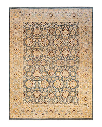 One of a Kind Hand Knotted Hand Made Wool Traditional Oriental Mogul Gray 8 X 10 Area Rug