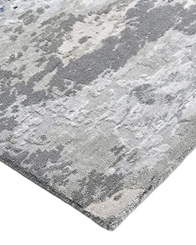 One of a Kind Hand Knotted Hand Made Wool Contemporary Contemporary Gray 8 x 10 Area Rug