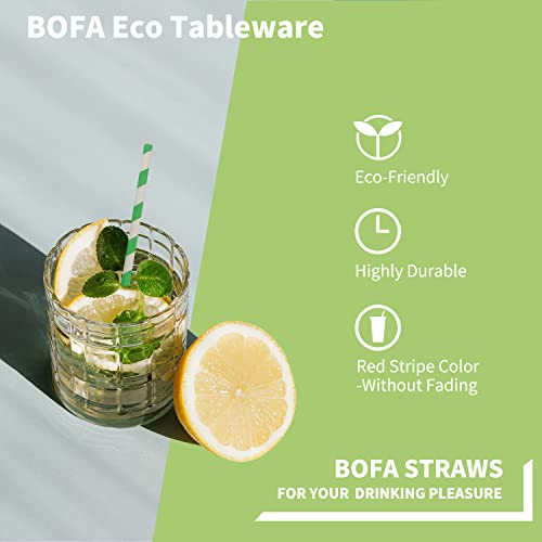 Green White Striped Straws, Disposable Paper Straws Spring Green Biodegradable Paper Drinking Straws 7.75 inch (100 of Box)