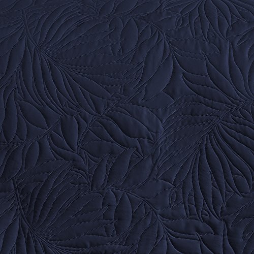 Comfy Bedding Extra Lightweight and Oversized Thermal Pressing Leafage 3-Piece Coverlet Set (Full/Queen, Navy Blue)