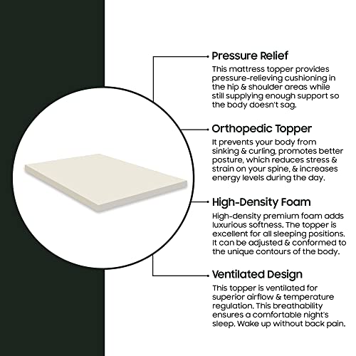 Mattress Solution High Density Foam Topper,Adds Comfort to Mattress, Twin, White