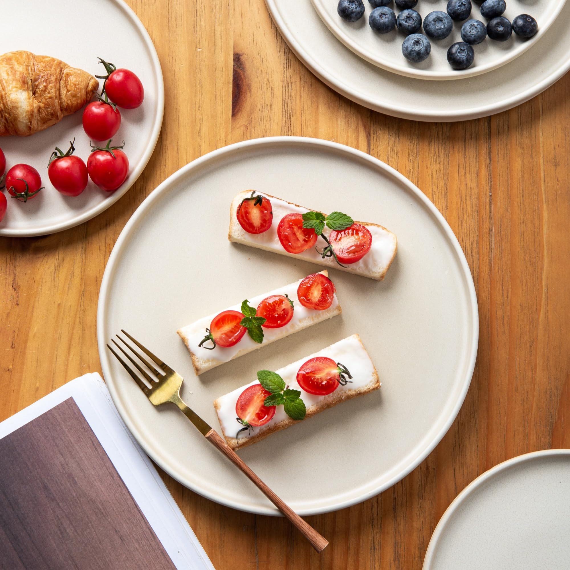 AmorArc Ceramic Dinner Salad Plates Set of 4, 8.0 Inch Reactive Matte Glaze Dish Set, Dessert,Salad, Appetizer, Small Dinner Plate,Microwave, Dishwasher Safe, Scratch Resistant, Ivory