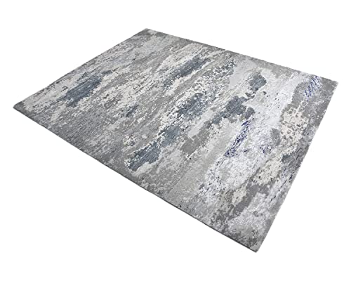 One of a Kind Hand Knotted Hand Made Wool Contemporary Contemporary Gray 8 x 10 Area Rug