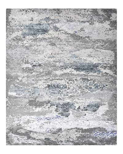 One of a Kind Hand Knotted Hand Made Wool Contemporary Contemporary Gray 8 x 10 Area Rug