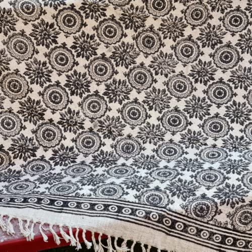 InstyleCraft - Cotton Throw Blanket - Woven Warm Boho Decor Couch Chair Sofa Bed Kitchen Living Room - Block-Printed - Chair Blanket with Tassels for Outdoor Camping Beach Picnic