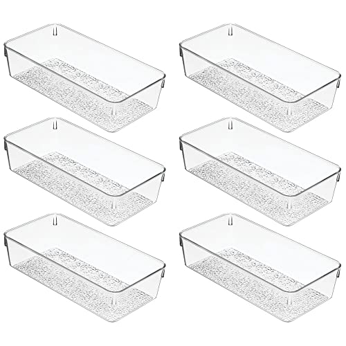 mDesign Plastic Drawer Organizer Storage Tray for Bathroom Vanity, Countertop, Cabinet - Holds Makeup Brushes, Eyeliner, Lip Pencils, Hair Accessories - Textured Base, 6" Wide, 6 Pack - Clear