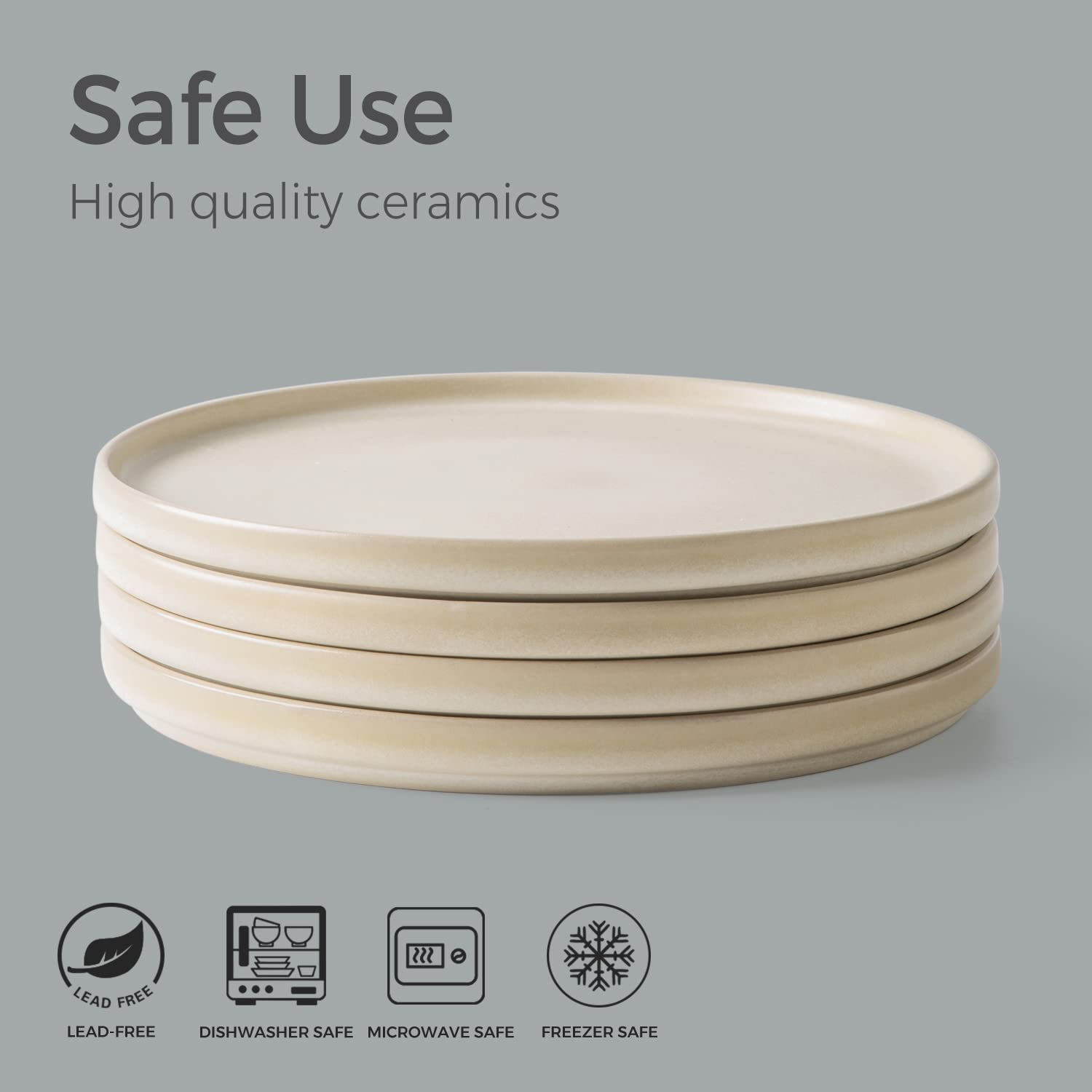 AmorArc Ceramic Dinner Salad Plates Set of 4, 8.0 Inch Reactive Matte Glaze Dish Set, Dessert,Salad, Appetizer, Small Dinner Plate,Microwave, Dishwasher Safe, Scratch Resistant, Ivory