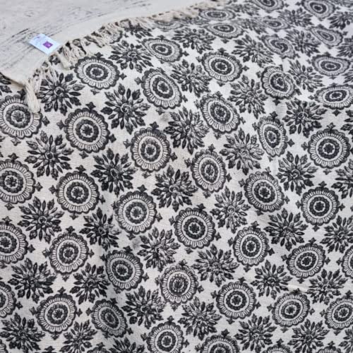 InstyleCraft - Cotton Throw Blanket - Woven Warm Boho Decor Couch Chair Sofa Bed Kitchen Living Room - Block-Printed - Chair Blanket with Tassels for Outdoor Camping Beach Picnic