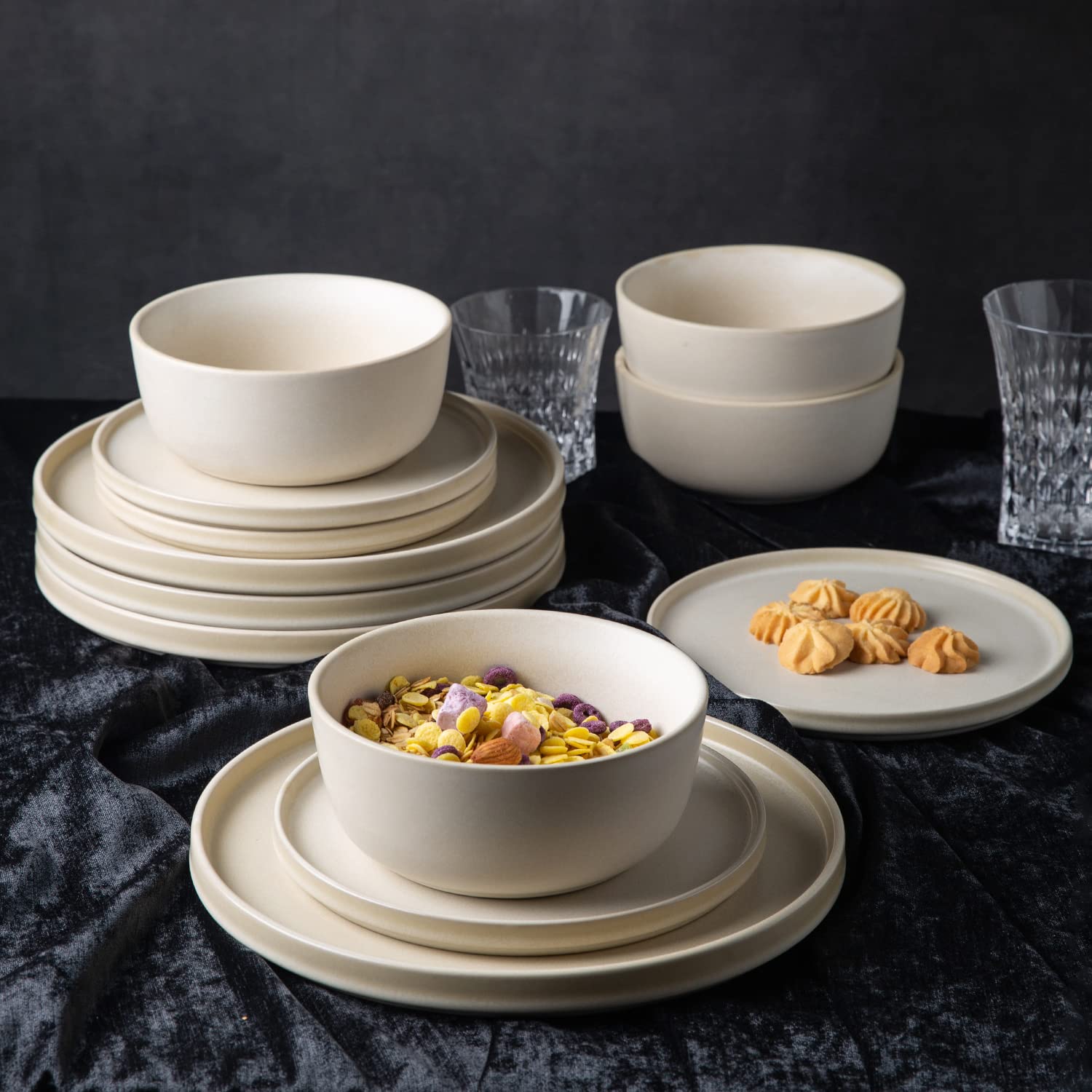 AmorArc Ceramic Dinner Salad Plates Set of 4, 8.0 Inch Reactive Matte Glaze Dish Set, Dessert,Salad, Appetizer, Small Dinner Plate,Microwave, Dishwasher Safe, Scratch Resistant, Ivory