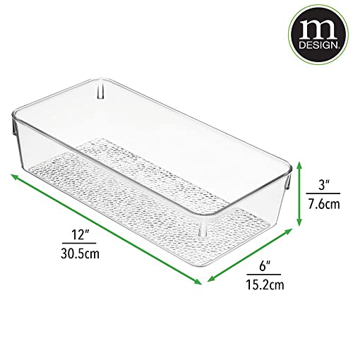 mDesign Plastic Drawer Organizer Storage Tray for Bathroom Vanity, Countertop, Cabinet - Holds Makeup Brushes, Eyeliner, Lip Pencils, Hair Accessories - Textured Base, 6" Wide, 6 Pack - Clear