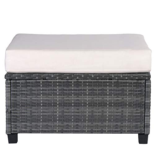 ELOMBR 8 Pieces Outdoor Sectional Sofa, Wicker Patio Furniture Sets, PE Rattan Patio Conversation Sets with Cushions and Wood Table, Grey & Beige