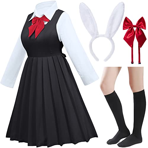 Classic Japanese School Girls Sailor Suit Dress Shirt Skirt JK Kawaii Anime Bunny Ears Cosplay Costumes Socks Bow Set Black XL