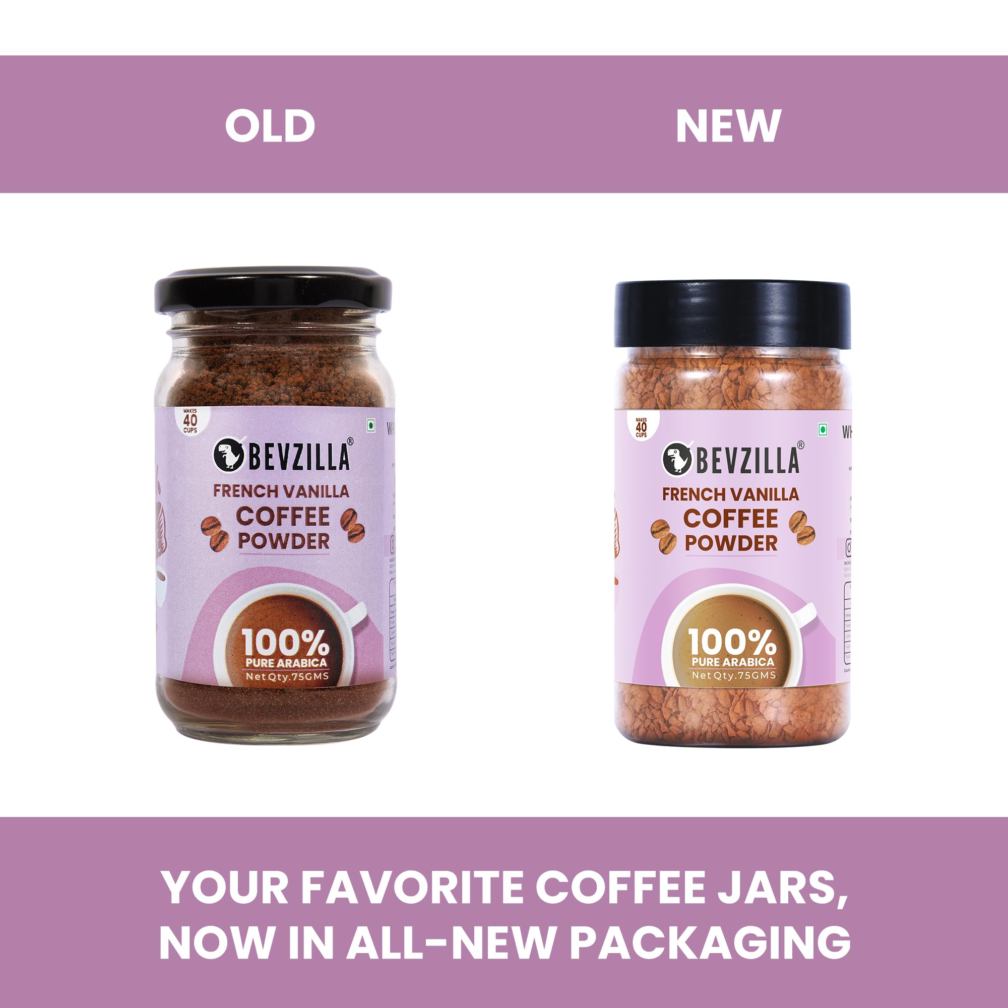 Bevzilla Instant Coffee Powder (French Vanilla Flavour) - 75 Grams | Premium Arabica Beans | Hot & Cold Coffee | Makes 40 Cups | Strong Coffee | Flavoured Coffee| Glass Jar
