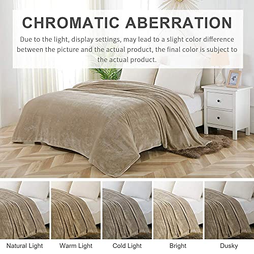 BOURINA Fleece Blanket Flannel Throw Blanket (Beige,Throw Size) Lightweight Cozy Microfiber Blanket for Sofa, Couch, Bed, Camping, Travel, 50x60 inches