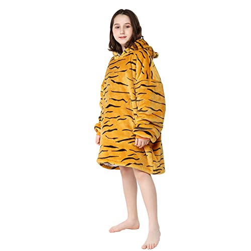 RONGTAI Oversized Wearable Blanket with Giant Pockets, Popular Wearable Blanket,Soft Plush Sweatshirt Hooded,One Size Fits All(Tigger,Kid Size)…